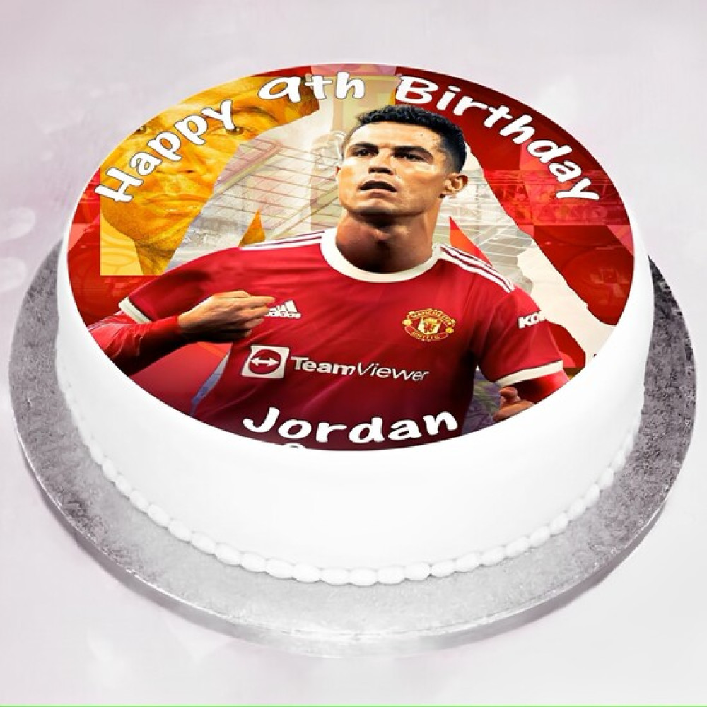 Manchester United Logo Photo Cake Delivery in Delhi NCR With Cristiano ...