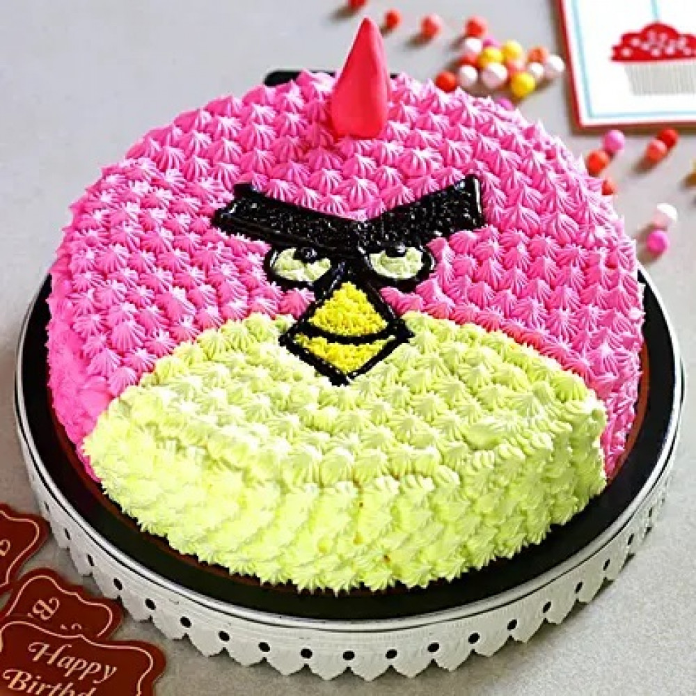 Angry Bird Corn Cartoon Fondant Cake Delivery In Delhi And Noida