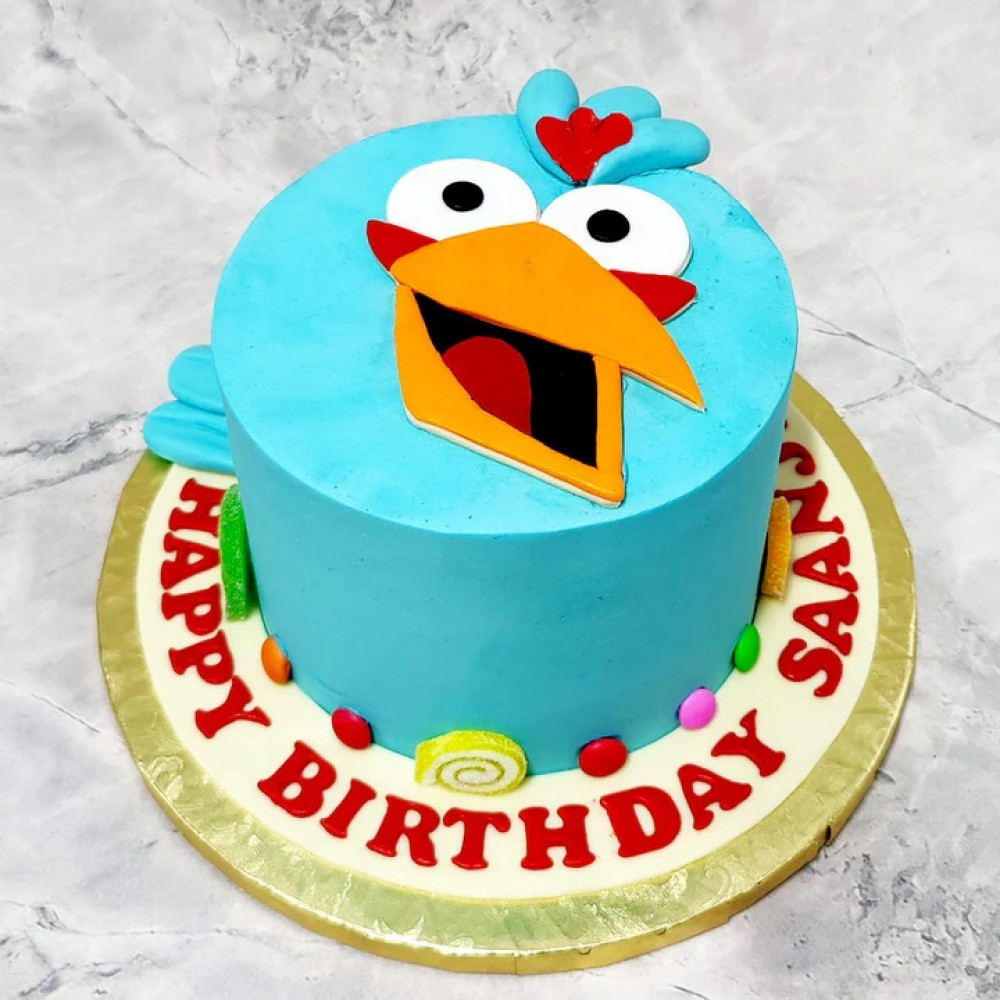 Blue Angry Bird Eggless Cartoon Fondant Cake Delivery In Delhi NCR