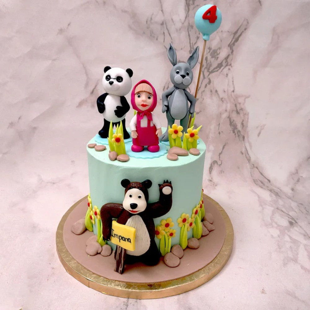 Masha And Bear Animals Kids Fondant Cake Delivery In Delhi NCR