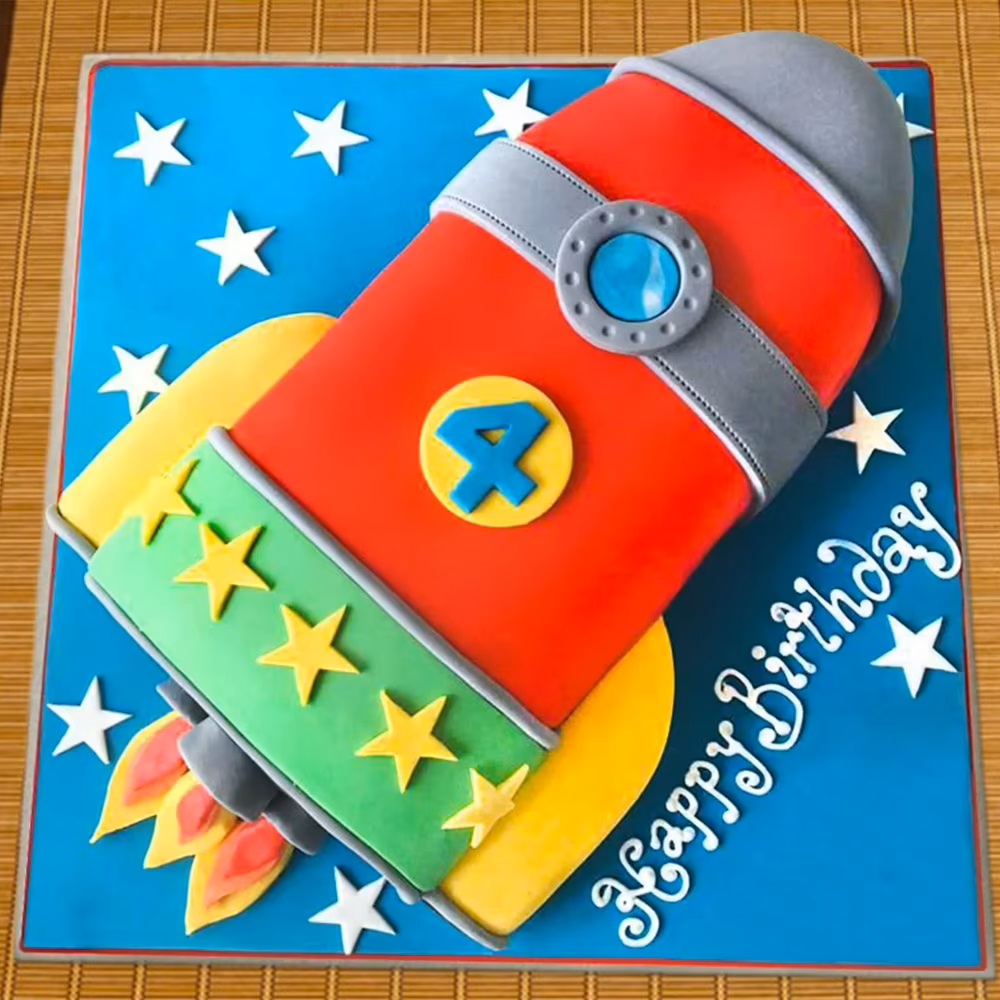 Egg-less Rocket Theme Fondant Cake Delivery In Delhi NCR
