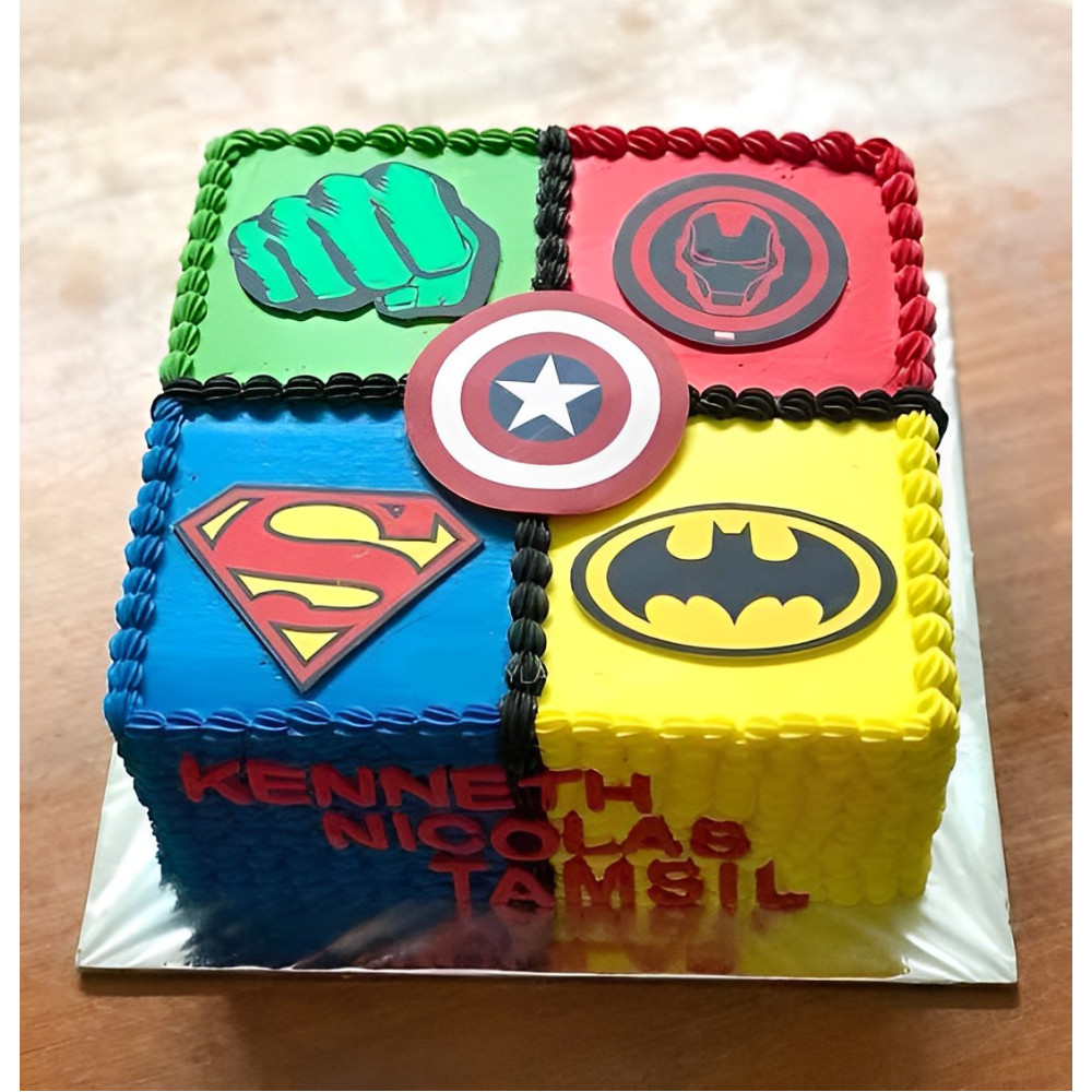 Superheroes Square Theme Cake Delivery In Delhi NCR