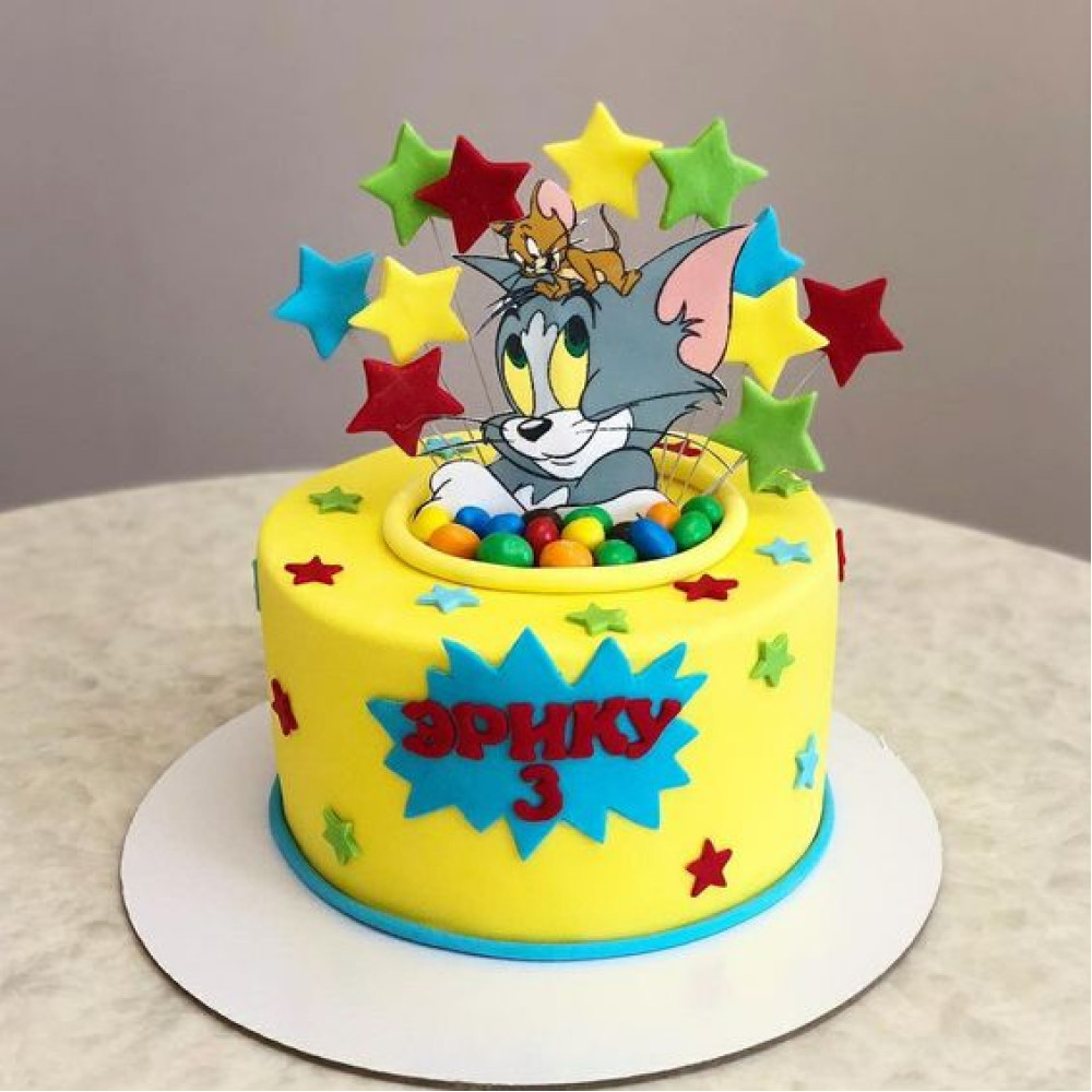 Tom & Jerry Kids Yellow Theme Cartoon Fondant Cake